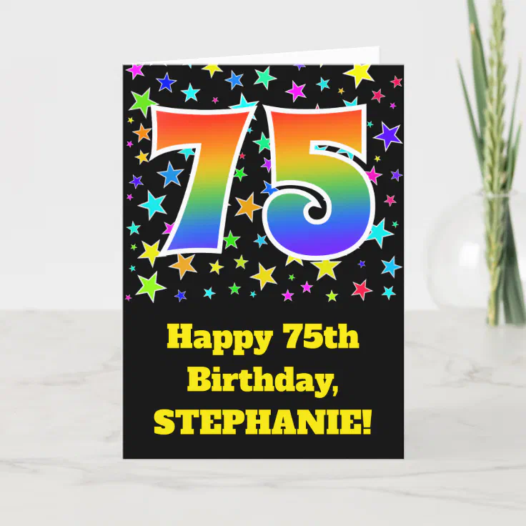 Colorful Stars + Rainbow Pattern "75" Birthday # Card | Zazzle