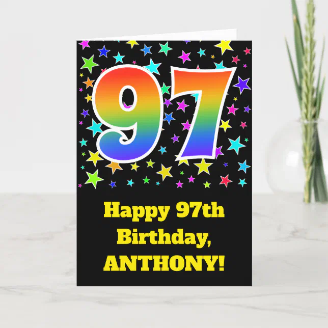 Colorful Stars + Rainbow Pattern "97" Birthday # Card | Zazzle