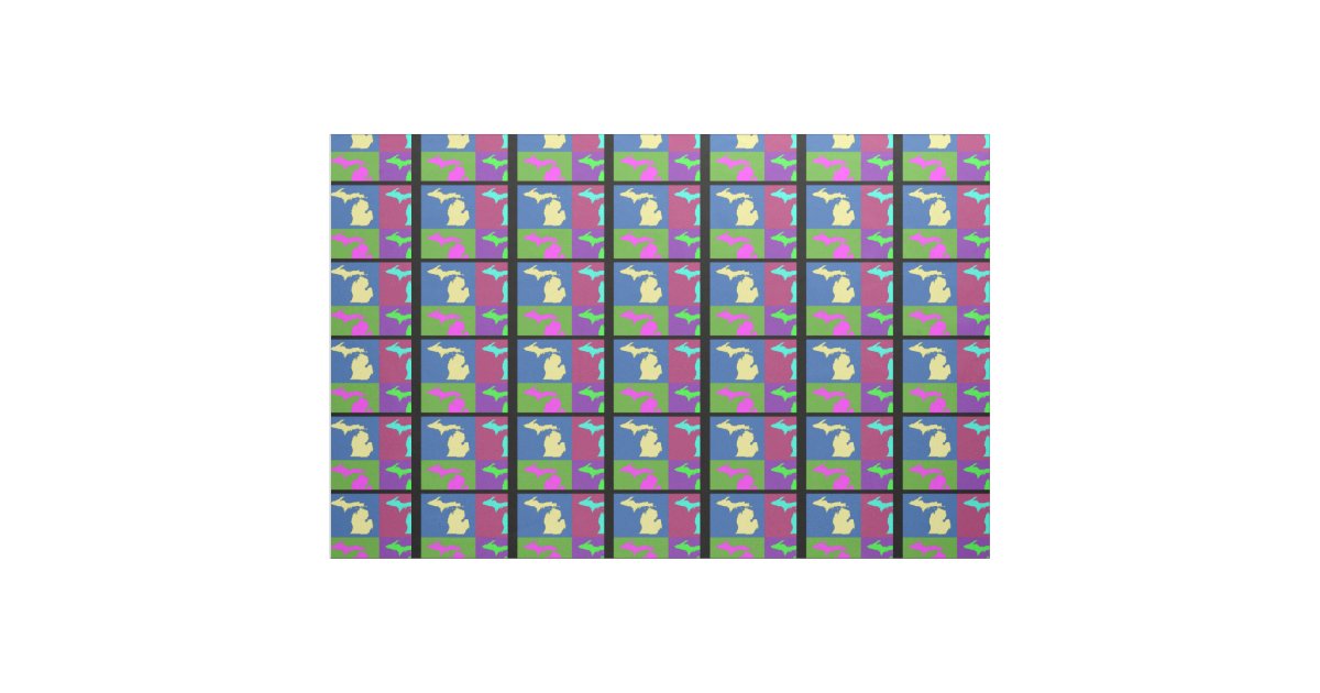 Colorful State Of Michigan Pop Art Map Fabric | Zazzle
