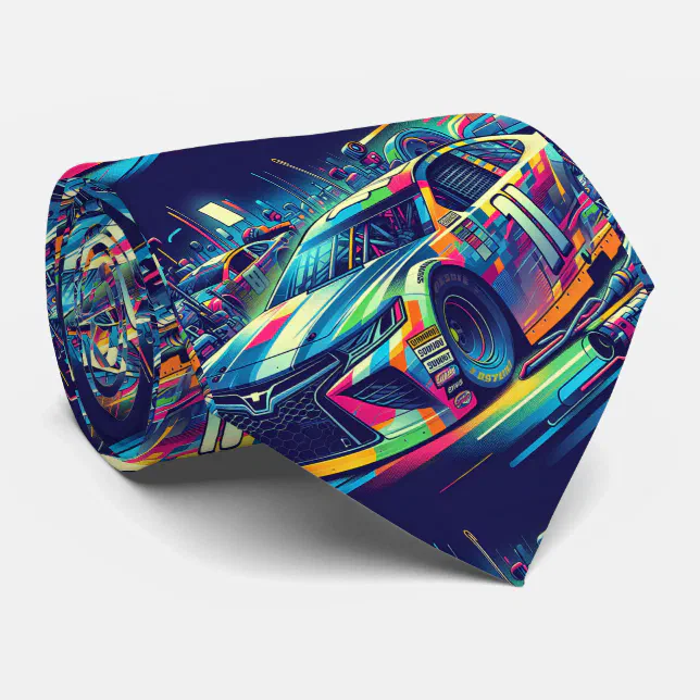 Colorful Stock Car Racing 3 Neck Tie | Zazzle