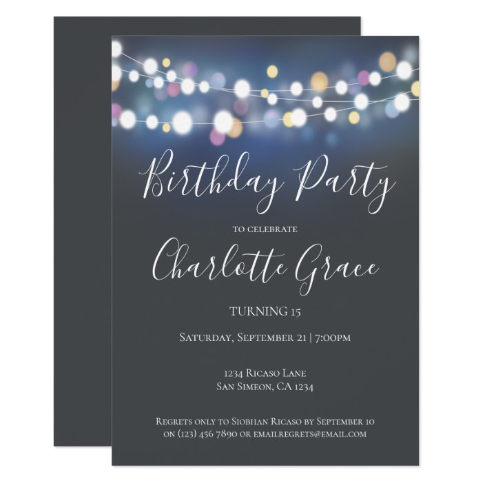 Colorful String Lights Birthday Party Invitation | Zazzle.com
