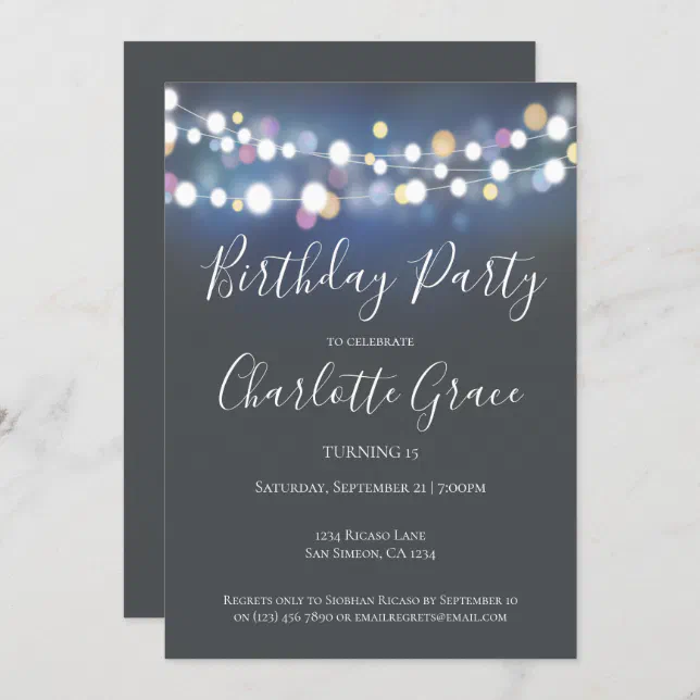 Colorful String Lights Birthday Party Invitation | Zazzle