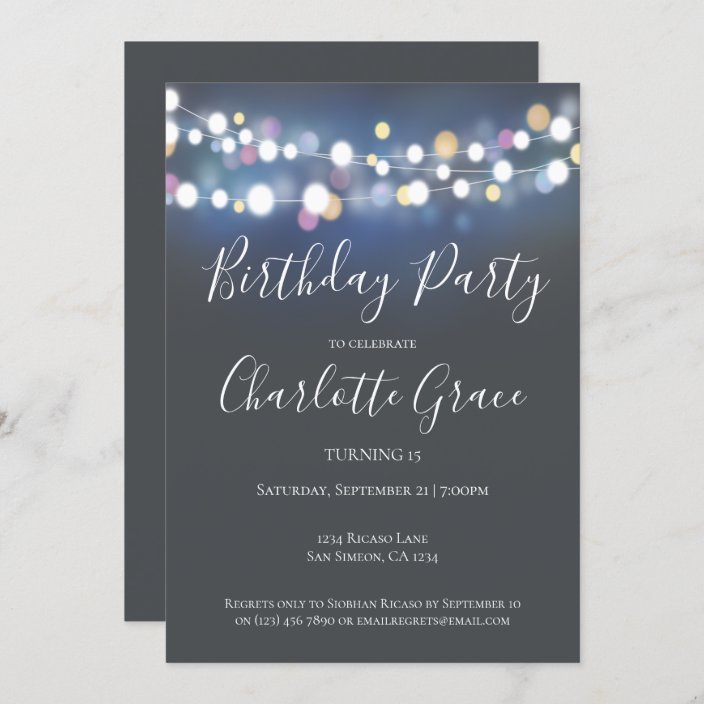 Colorful String Lights Birthday Party Invitation | Zazzle.com