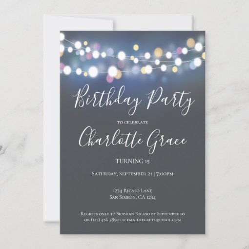 Colorful String Lights Birthday Party Invitation | Zazzle