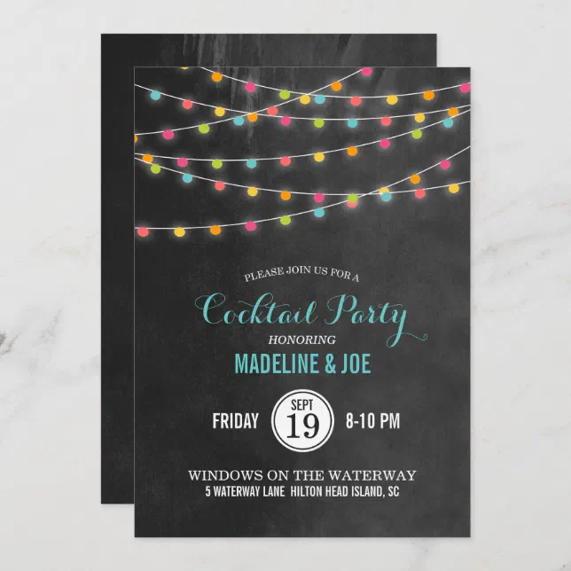 Colorful String Lights Cocktail Party Invitation | Zazzle