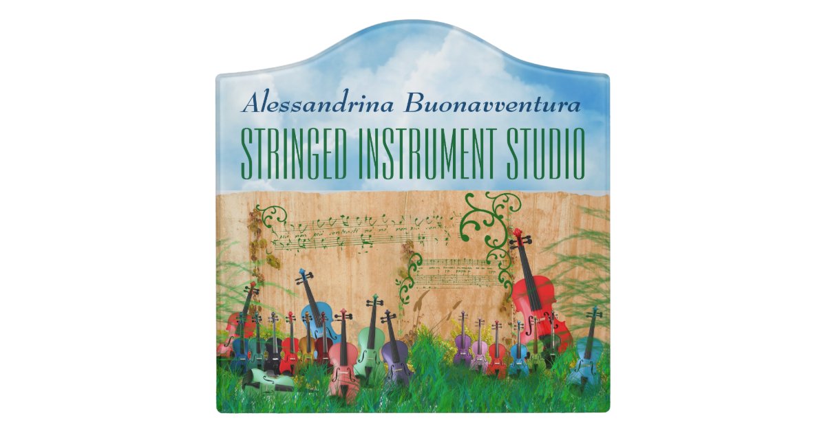 Colorful Stringed Instruments Garden Customizable Door Sign | Zazzle