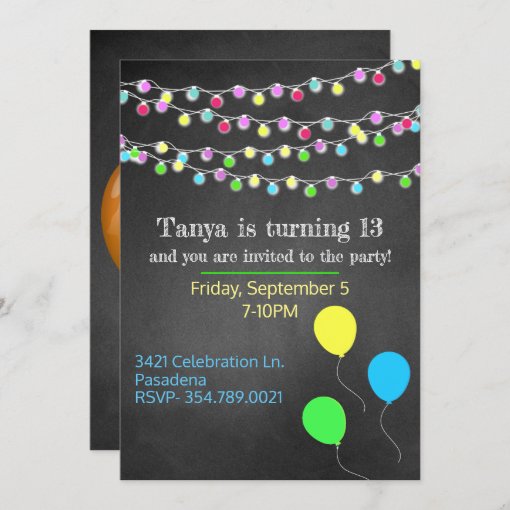 Colorful Strings of Light Birthday Invitation | Zazzle