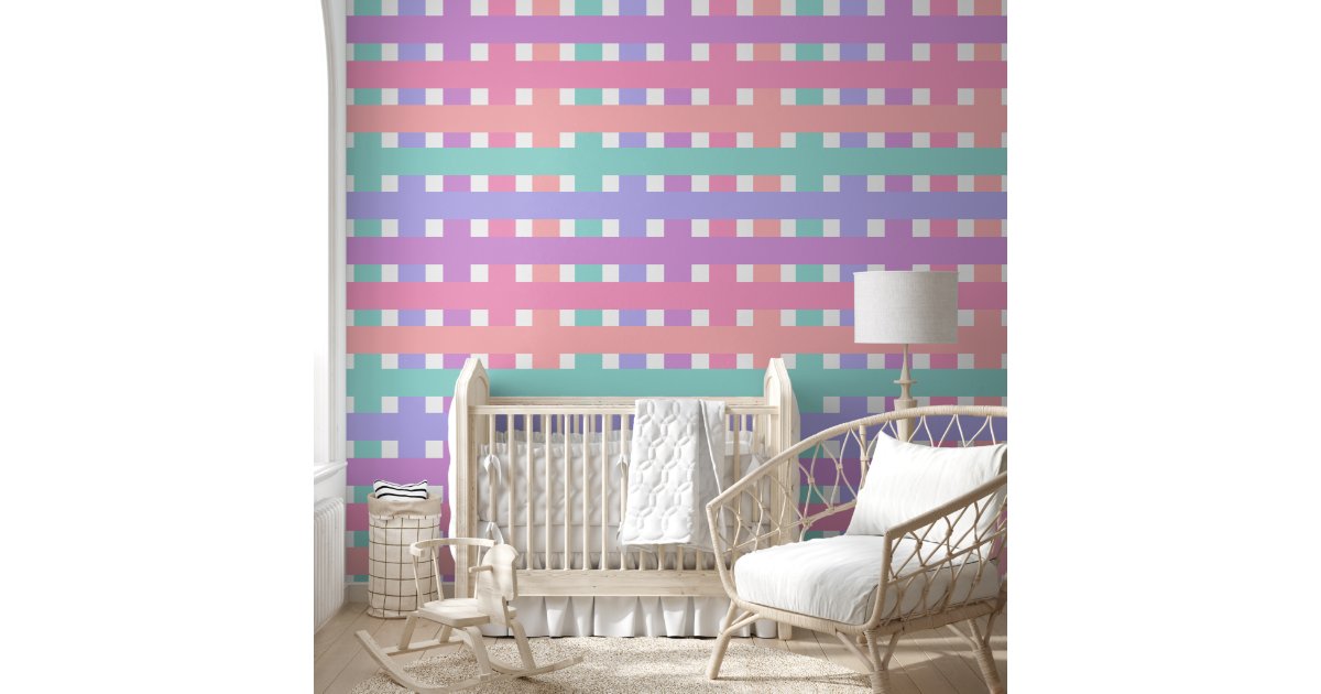 Colorful Striped Check Pattern Wallpaper | Zazzle