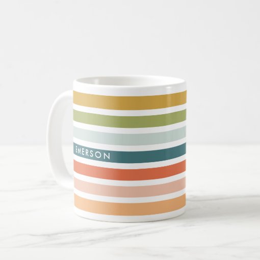 Colorful Stripes Custom Name Coffee Mug | Zazzle