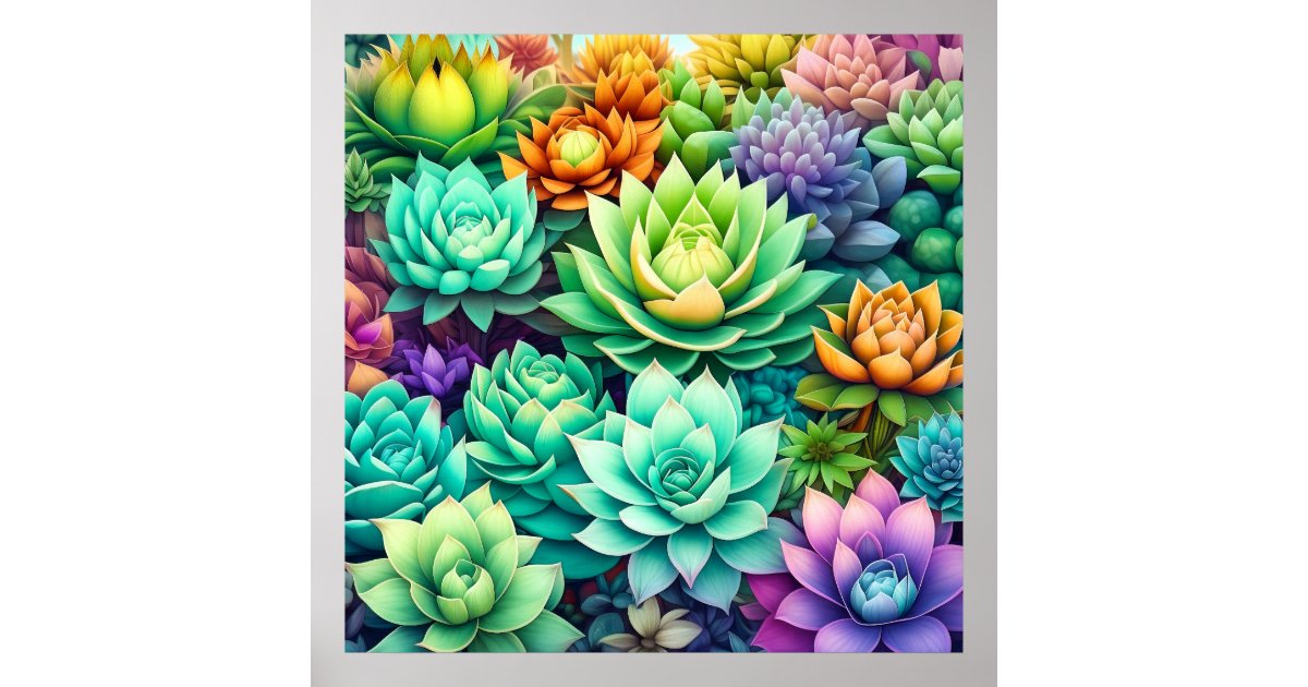 Colorful Succulents Collage Poster | Zazzle