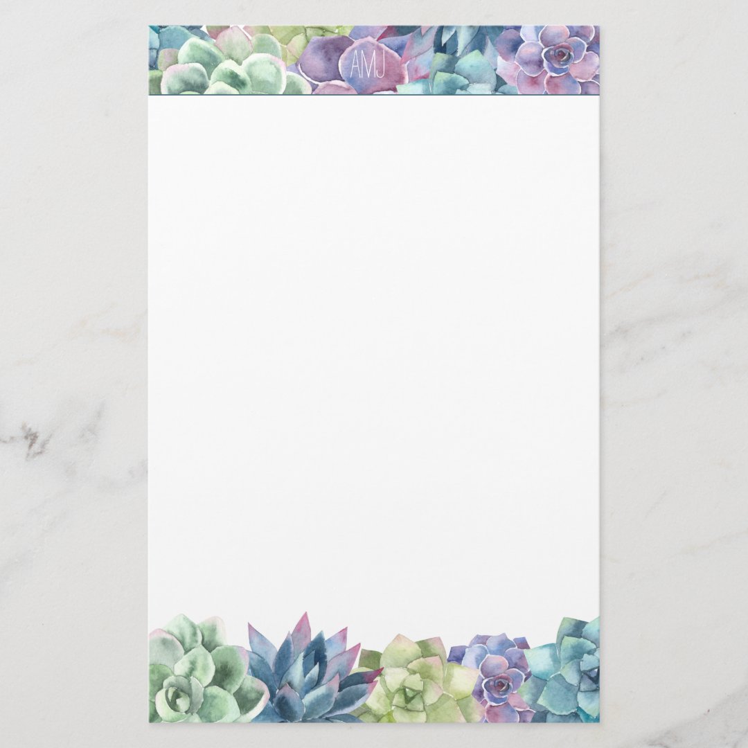 Colorful Succulents Greenery Monogram Stationery | Zazzle