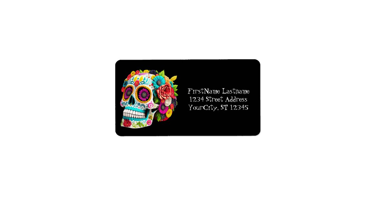 Colorful Sugar Skull Day of the Dead Calaveras Label | Zazzle