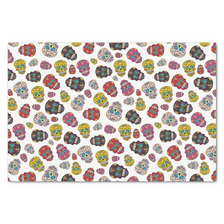 Colorful Sugar Skull Day of the Dead Print Tissue Paper | Zazzle