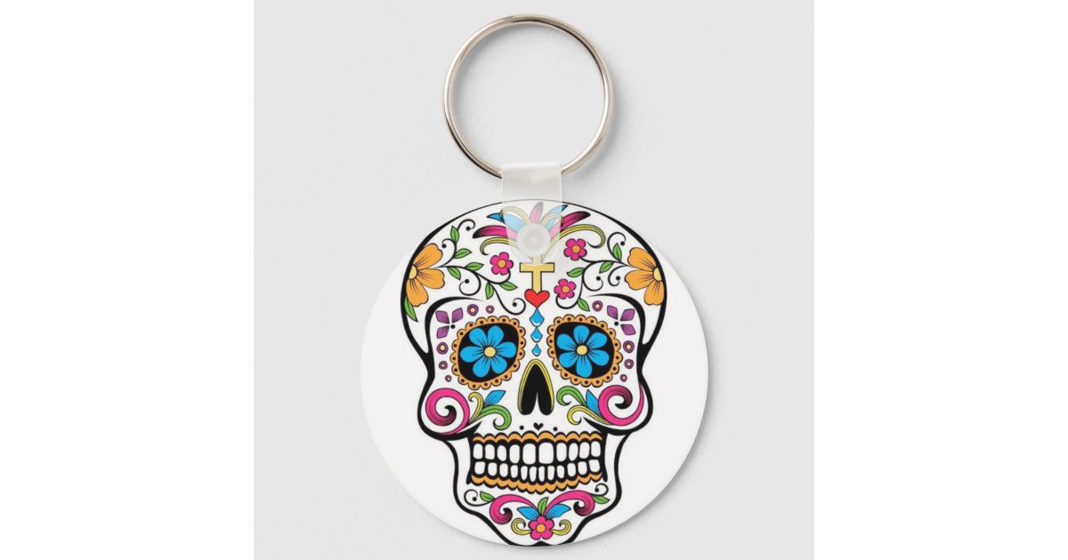 Colorful Sugar Skull Keychain | Zazzle