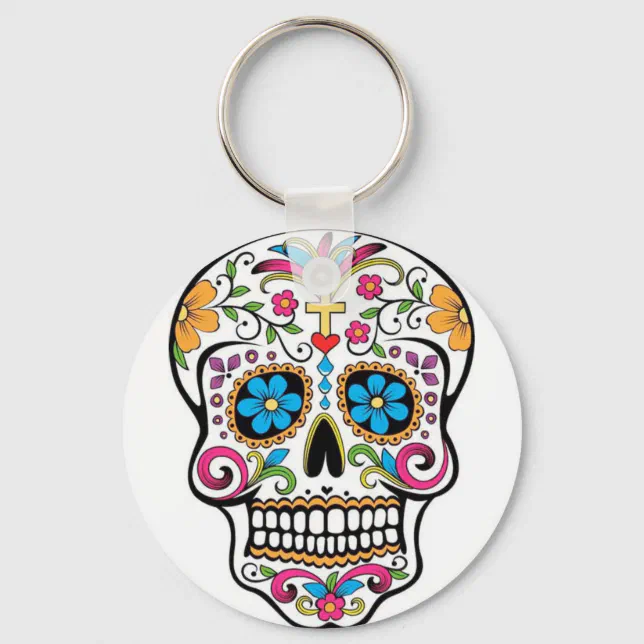 Colorful Sugar Skull Keychain | Zazzle