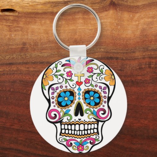 Colorful Sugar Skull Keychain | Zazzle