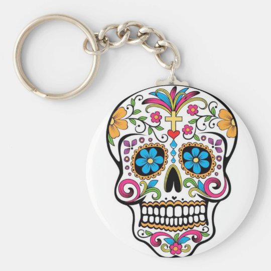 Colorful Sugar Skull Keychain | Zazzle.com