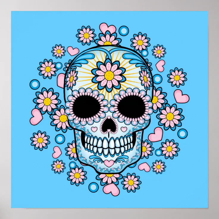 Colorful Sugar Skull Poster | Zazzle
