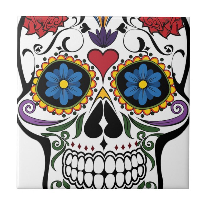 Colorful Sugar Skull Tile | Zazzle.com