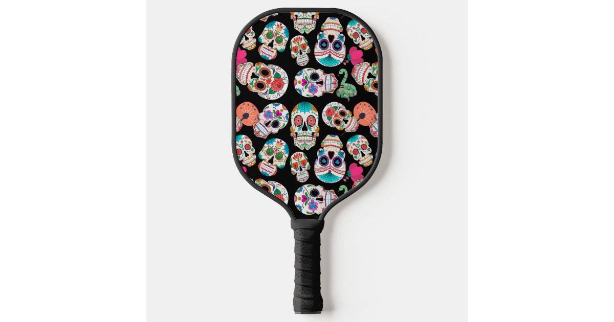 Colorful Sugar Skulls Pattern Monogram Pickleball Paddle | Zazzle