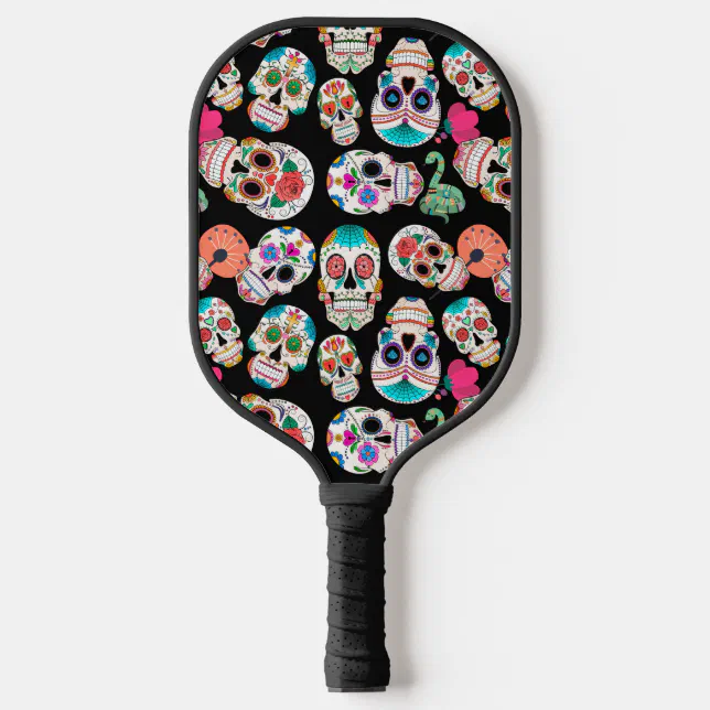 Colorful Sugar Skulls Pattern Monogram Pickleball Paddle | Zazzle