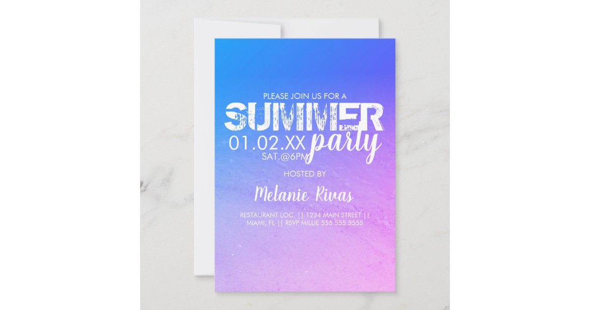 Colorful Summer Birthday Beach Party Blue Pink Invitation | Zazzle