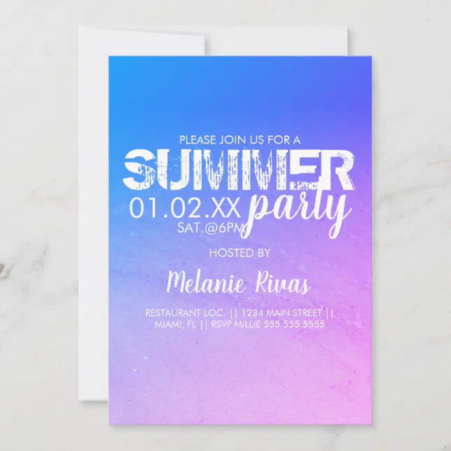 Colorful Summer Birthday Beach Party Blue Pink Invitation | Zazzle