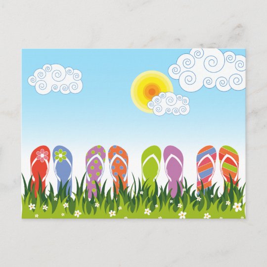 Colorful Summer Flip Flops Fun In The Sun Garden Postcard | Zazzle.com