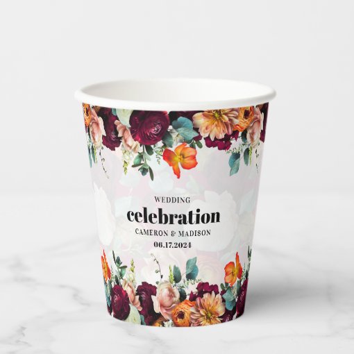 Colorful Summer Flowers Wedding Paper Cups | Zazzle