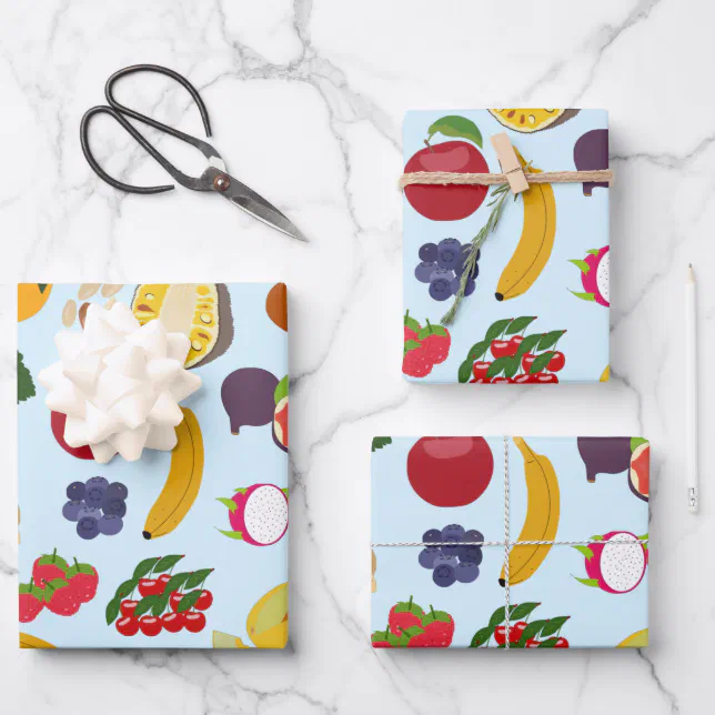 Colorful Summer Fruit Pattern Wrapping Paper Sheets | Zazzle
