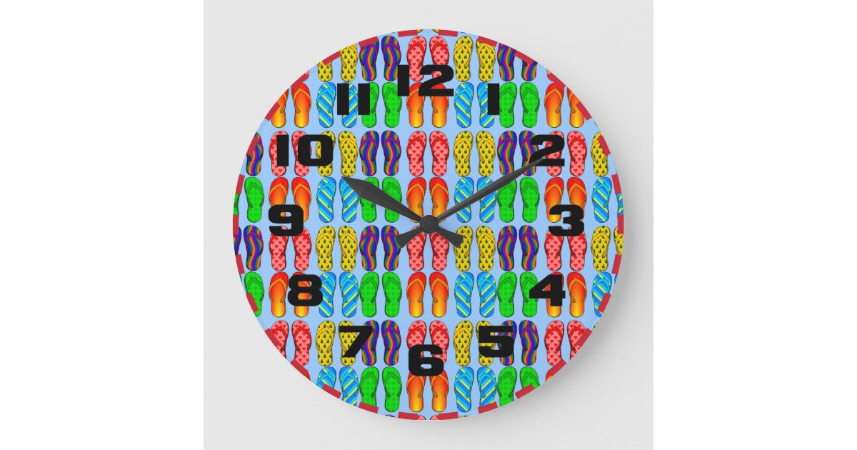 Colorful Summer Fun Beach Flip Flops Large Clock | Zazzle