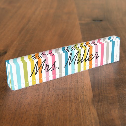 Colorful Summer Stripes Desk Nameplate | Zazzle