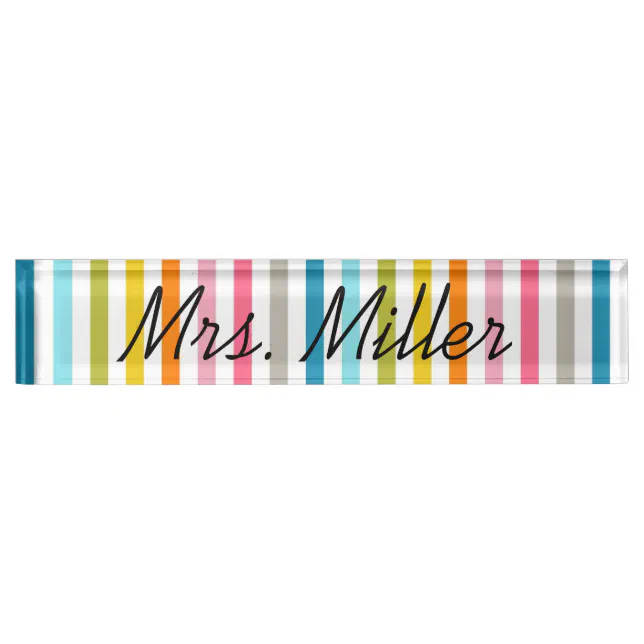Colorful Summer Stripes Desk Nameplate | Zazzle