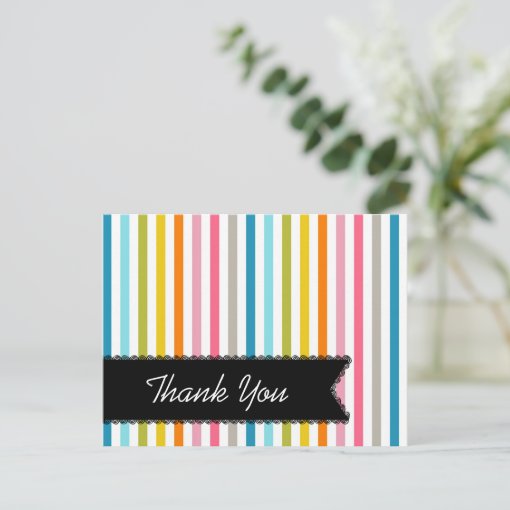 Colorful Summer Stripes Thank You Postcard | Zazzle