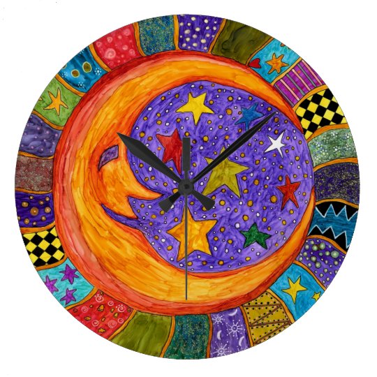 Colorful Sun, Moon and Stars Clock | Zazzle.com