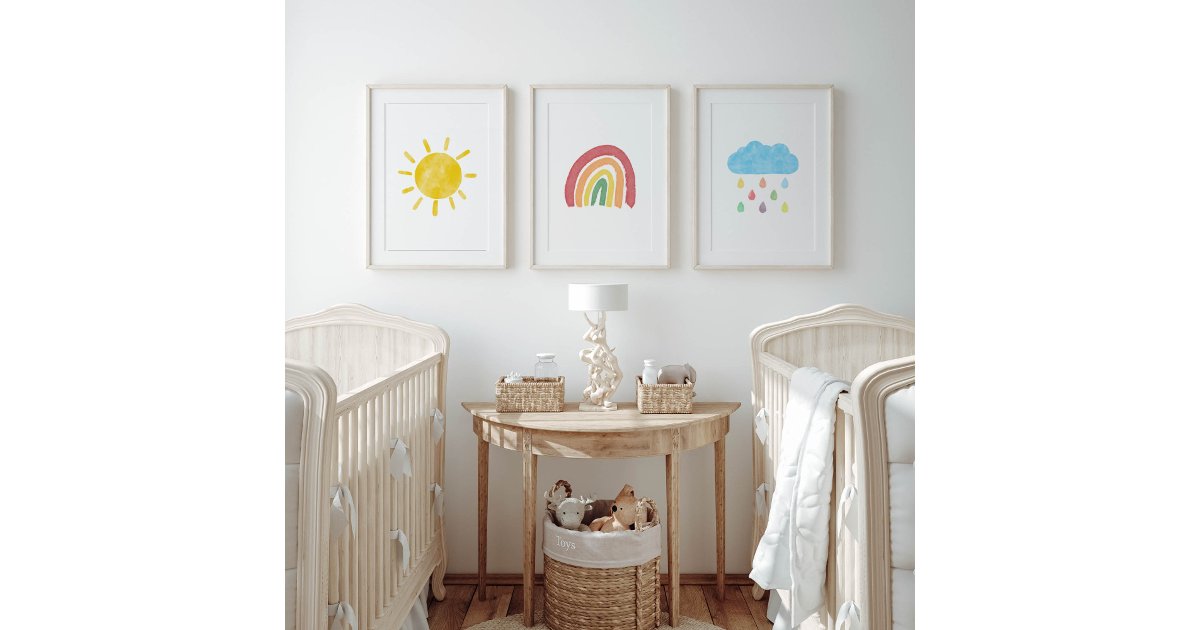Colorful Sun, Rainbow, Cloud set of poster | Zazzle