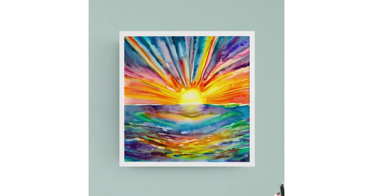 Colorful Sun Rays over the Water Reflection AI Art Poster | Zazzle