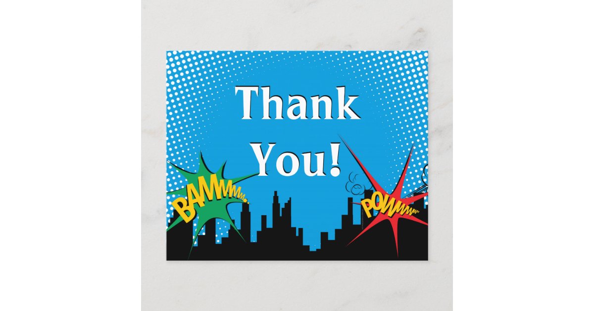 Colorful Superhero Comic Boy's Birthday Thank You Flyer | Zazzle