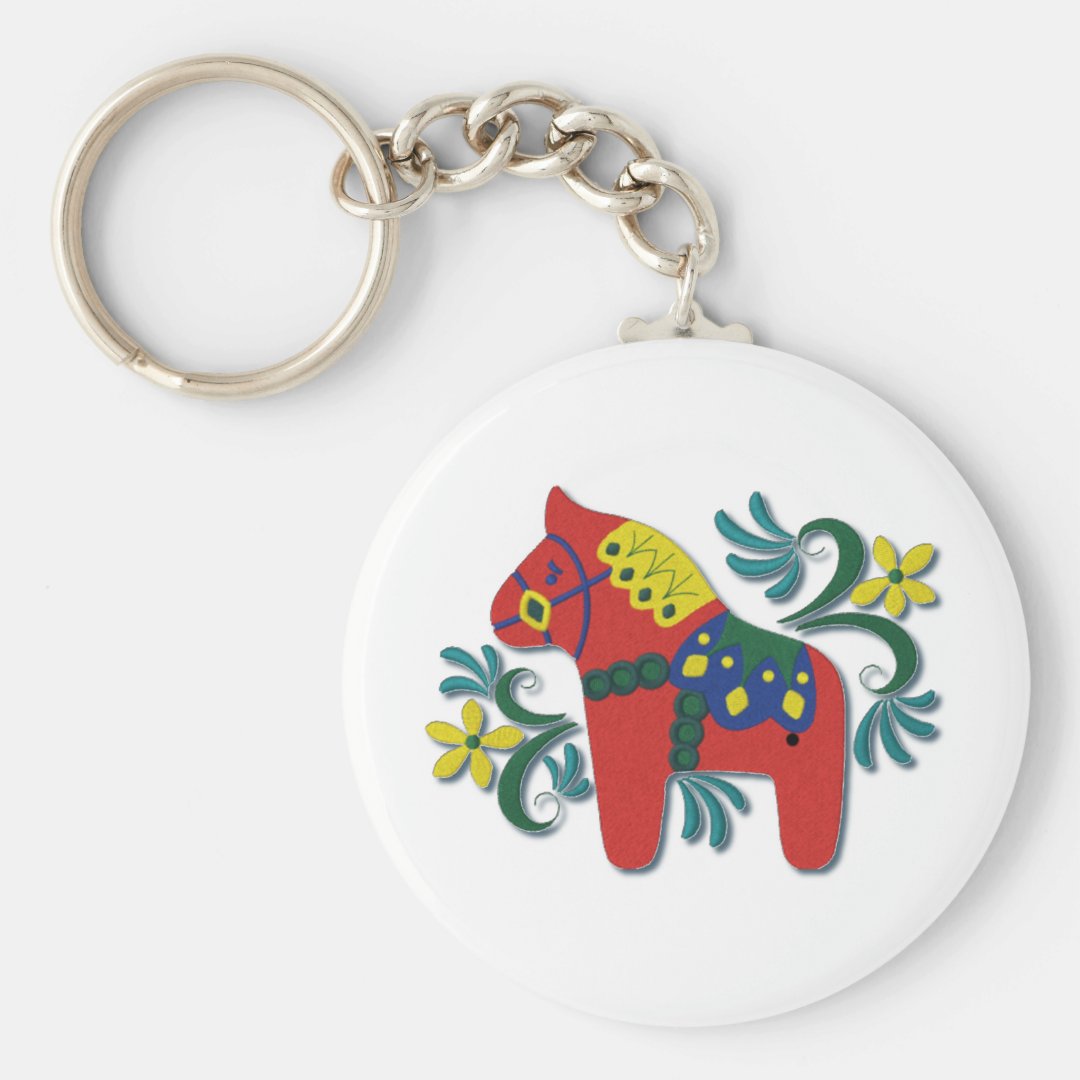 Colorful Swedish Dala Horse Keychain | Zazzle