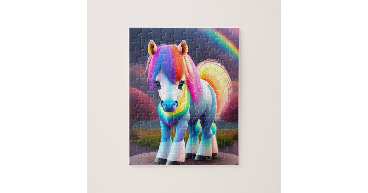 Colorful Sweet Pony With Rainbow, Neon Lights Pony Jigsaw Puzzle | Zazzle