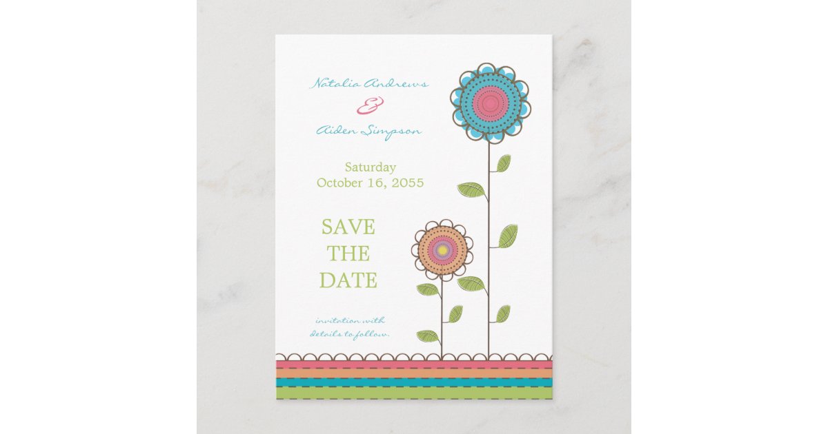 Colorful Tall Flowers Save the Date Postcard | Zazzle