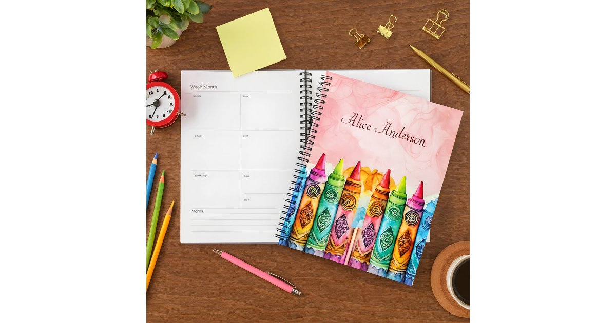 Colorful Teacher Appreciation Rainbow Crayon Planner | Zazzle