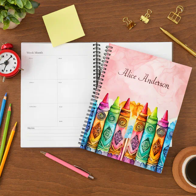 Colorful Teacher Appreciation Rainbow Crayon Planner | Zazzle