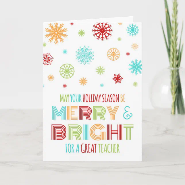 Colorful Teacher Merry & Bright Christmas Card | Zazzle