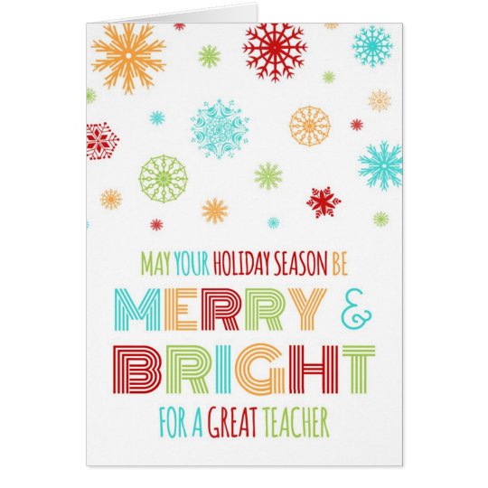 Colorful Teacher Merry & Bright Christmas Card | Zazzle.com