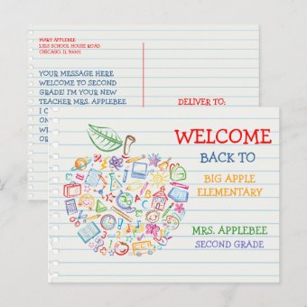 Colorful Teachers Apple Back to School Postcard | Zazzle