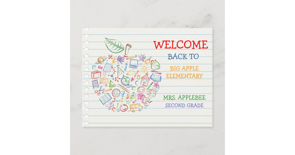 Colorful Teachers Apple Back to School Postcard | Zazzle