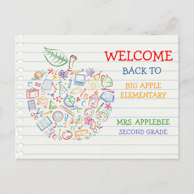Colorful Teachers Apple Back to School Postcard | Zazzle