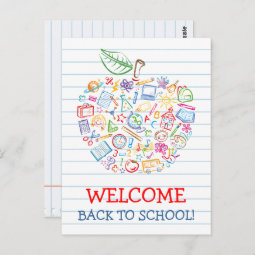 Colorful Teachers Apple Back to School Postcard | Zazzle