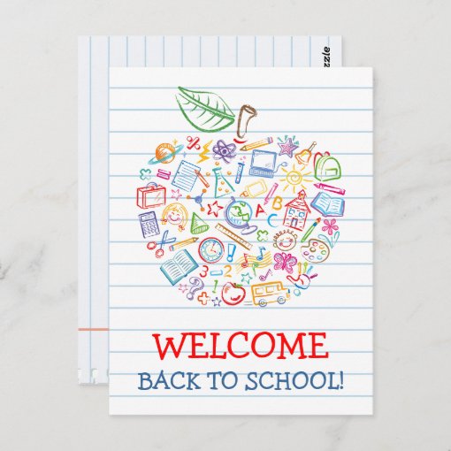 Colorful Teachers Apple Back to School Postcard | Zazzle